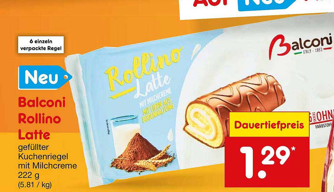 Balconi Rollino Latte Gefüllter Kuchenriegel Mit Milchcreme 222 G ...