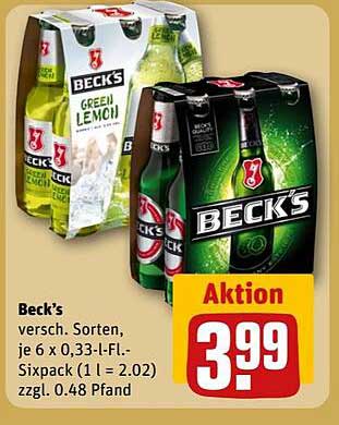 Beck's Bier-Sixpack – Verschiedene Sorten Angebot bei REWE Center