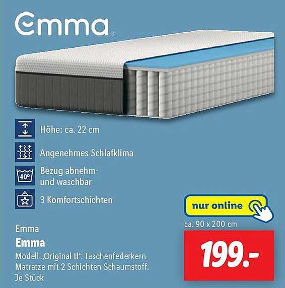 Emma Matratze Modell "Original Ii" Angebot bei Lidl - ProspektGuru.de