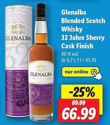 Glenalba Blended Scotch Whisky 32 Jahre Sherry Cask Finish Angebot bei ...