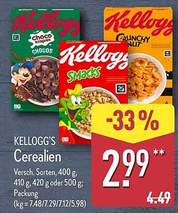 Kellogg's Cerealien - Verschiedene Sorten, 400 G, 410 G, 420 G Oder 500 ...