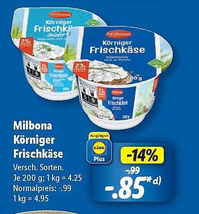 Milbona Körniger Frischkäse Angebot bei Lidl