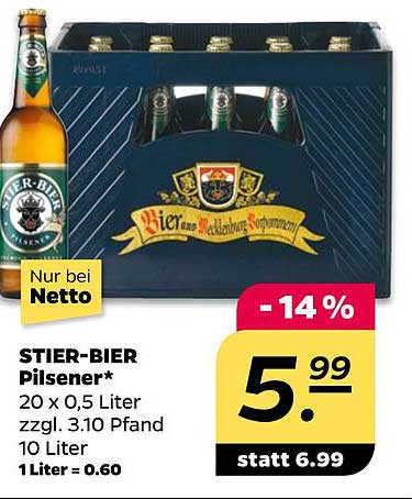Stier-Bier Pilsener 20 X 0,5 Liter Angebot bei NETTO - ProspektGuru.de