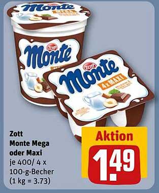 Zott Monte Mega Oder Maxi – 4 X 100-G-Becher Für Nur 1,49 € Angebot bei ...