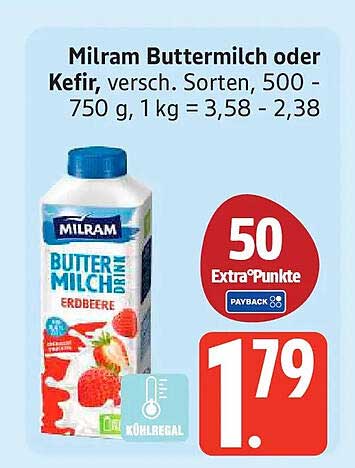 Milram Buttermilch Oder Kefir, Versch. Sorten, 500 - 750 G, 1 Kg = 3,58 ...