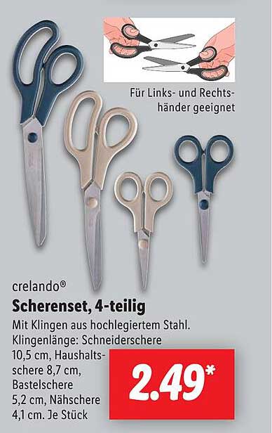 Crelando® Scherenset, 4-Teilig Angebot bei Lidl