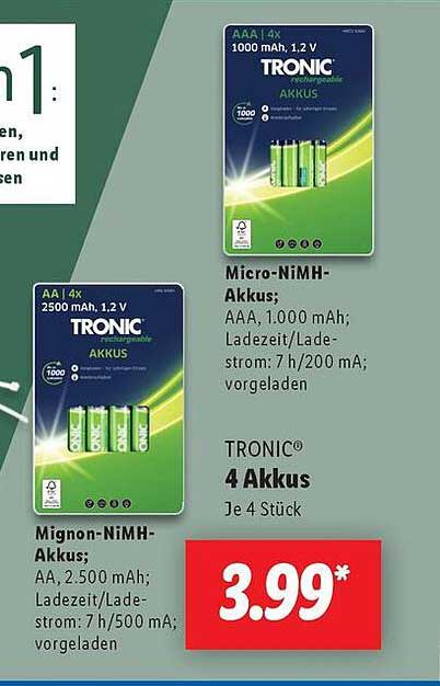 Tronic® 4 Akkus Angebot bei Lidl