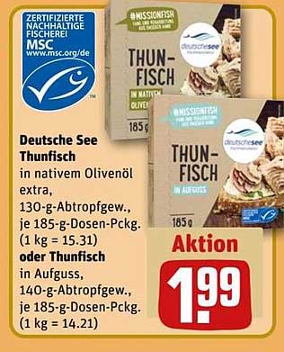 Deutsche See Thunfisch Angebot bei REWE Center - ProspektGuru.de