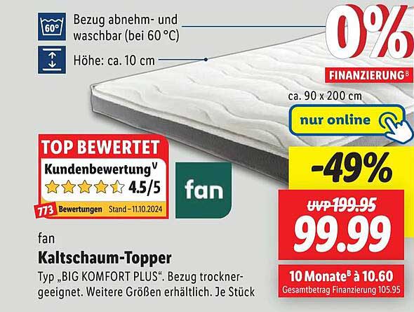Fan Kaltschaum-Topper Angebot bei Lidl
