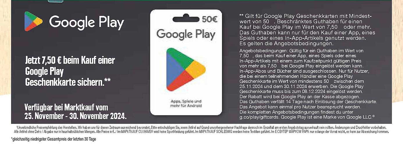 Google Play Geschenkkarte Angebot bei Marktkauf - ProspektGuru.de