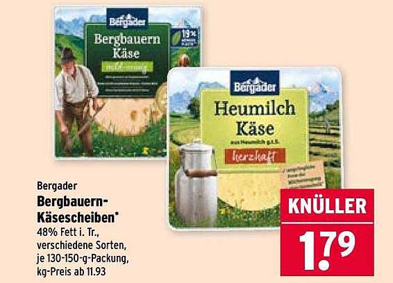 Bergader Bergbauern-Käsescheiben* Angebot bei Wasgau - ProspektGuru.de