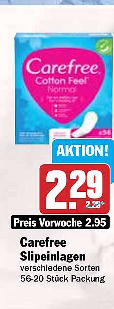 Carefree Slipeinlagen Verschiedene Sorten 56-20 Stück Packung Angebot ...