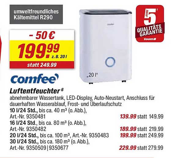 Comfee Luftentfeuchter Angebot bei toom Baumarkt - ProspektGuru.de