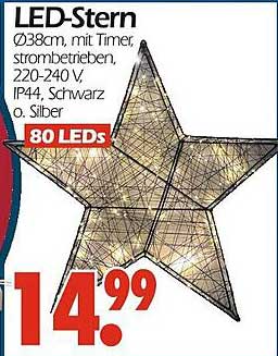Led-Stern Ø38Cm, Mit Timer, Strombetrieben, 220-240 V, Ip44, Schwarz ...
