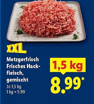 Metzgerfrisch Frisches Hackfleisch, Gemischt 1,5 Kg Angebot bei Lidl ...