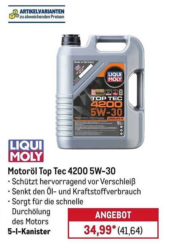 Motoröl Top Tec 4200 5W-30 Angebot bei METRO - ProspektGuru.de