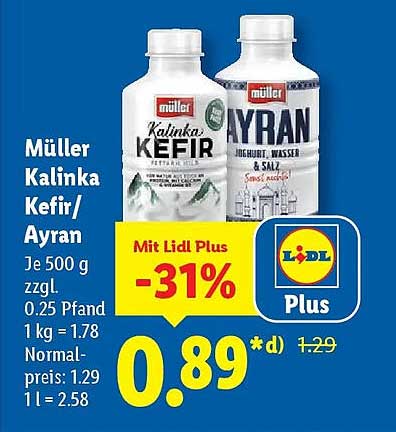 Müller Kalinka Kefir/Ayran - Erfrischend Und Gesund! Angebot bei Lidl ...