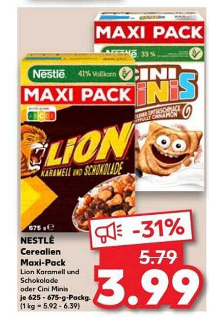 Nestlé Cerealien Maxi-Pack Lion Karamell Und Schokolade Oder Cini Minis ...