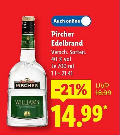 Pircher Edelbrand 700 Ml - Verschiedene Sorten Angebot bei Lidl ...