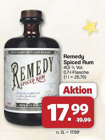 Remedy Spiced Rum 0,7 L - Aroma Für Echte Genießer Angebot bei Famila ...