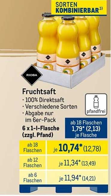 Rioba Fruchtsaft 6 X 1-L-Flasche – 100% Direktsaft Angebot bei METRO ...