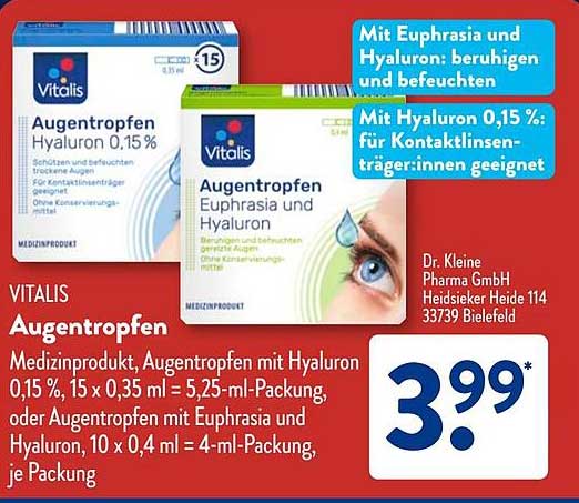 Vitalis Augentropfen Mit Hyaluron Und Euphrasia Angebot bei Aldi Süd ...