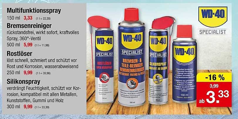 Wd-40 Multifunktionsspray 150 Ml Angebot bei Zimmermann - ProspektGuru.de