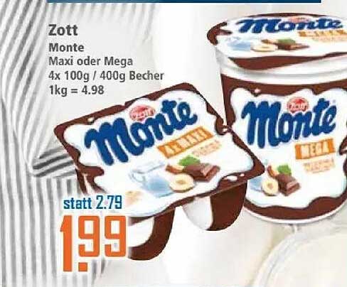 Zott Monte Maxi Oder Mega - 4X 100G / 400G Becher Angebot bei K+K Klaas ...