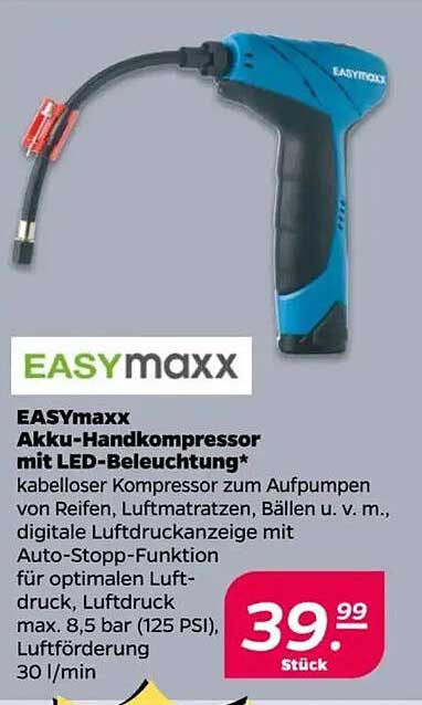 Easymaxx Akku-Handkompressor Mit Led-Beleuchtung Angebot bei NETTO
