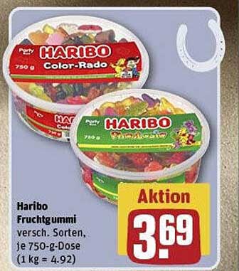 Haribo Fruchtgummi Versch. Sorten, Je 750-G-Dose Angebot bei REWE