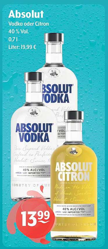 Absolut Vodka Oder Citron 0,7L Angebot bei Getränke Hoffmann ...