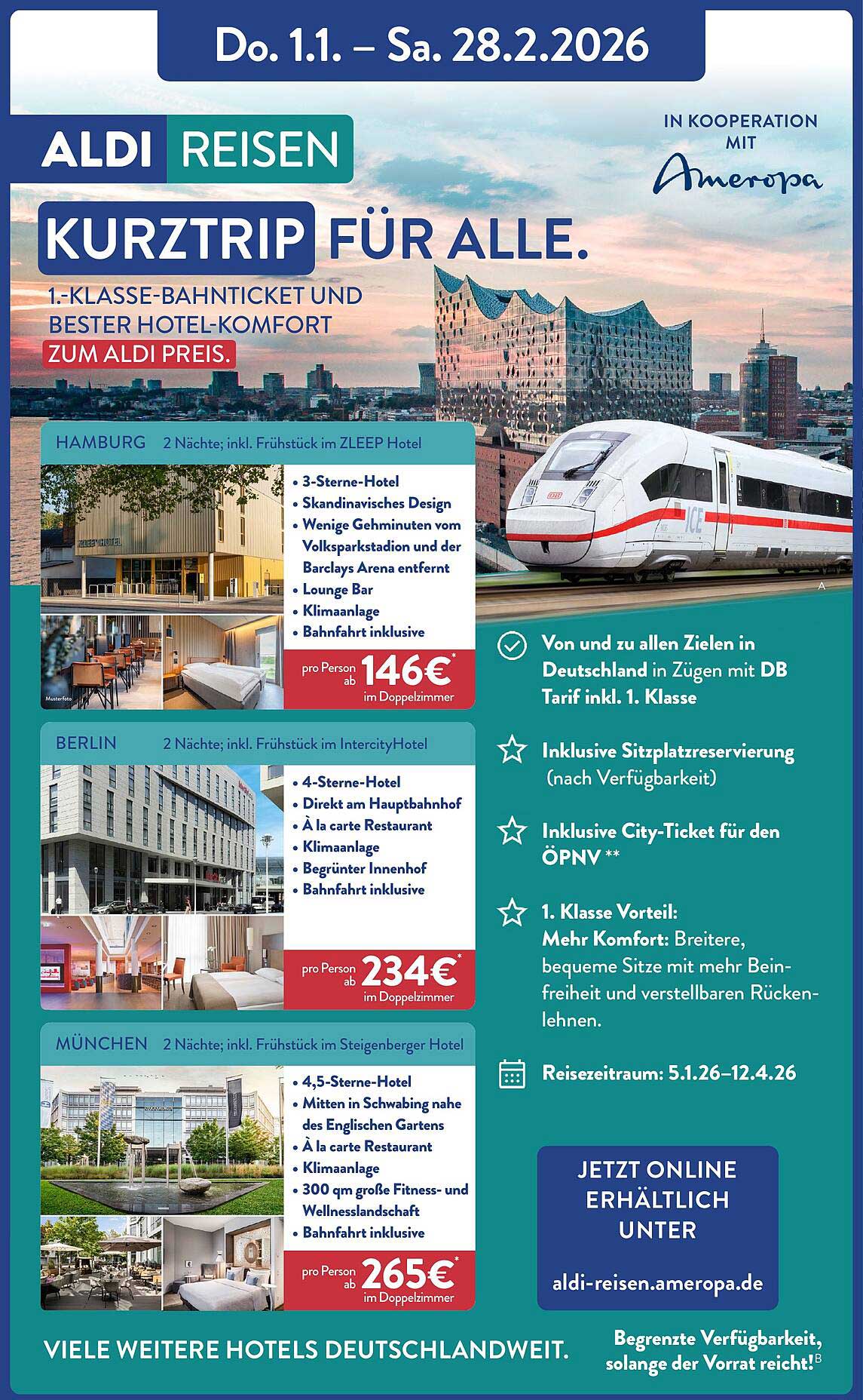 Aldi Reisen Kurztrip Für Alle – 1. Klasse Ticket Und Bester Hotel ...