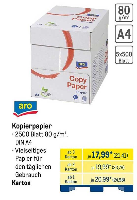 Aro Kopierpapier - 2500 Blatt, 80 G/M², Din A4 Angebot bei METRO ...