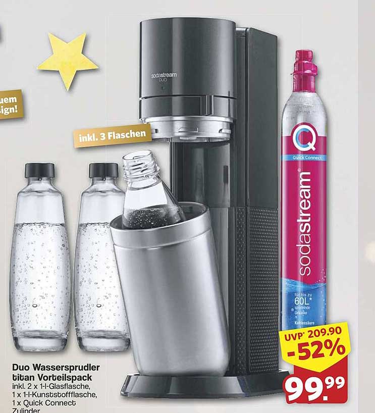 Duo Wassersprudler Titan Vorteilspack Inkl. 2 X 1 L-Glasflasche, 1 X 1 ...