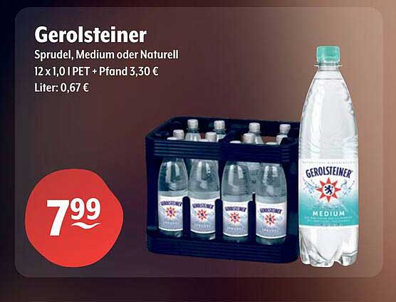 Gerolsteiner Sprudel, Medium Oder Naturell - 12 X 1,0 L Pet Angebot bei Getränke Hoffmann ...
