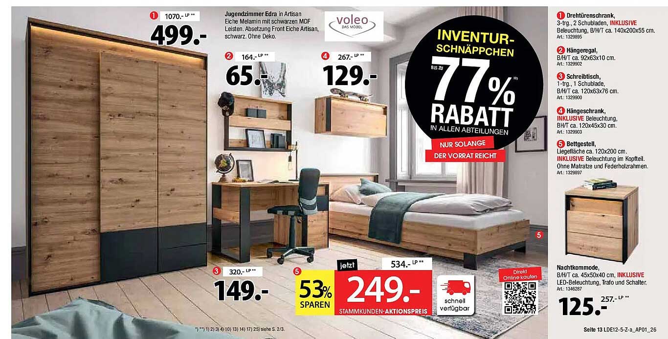 Jugendzimmer Edra In Artisan Eiche Mit Schwarzen Mdf Leisten Angebot ...