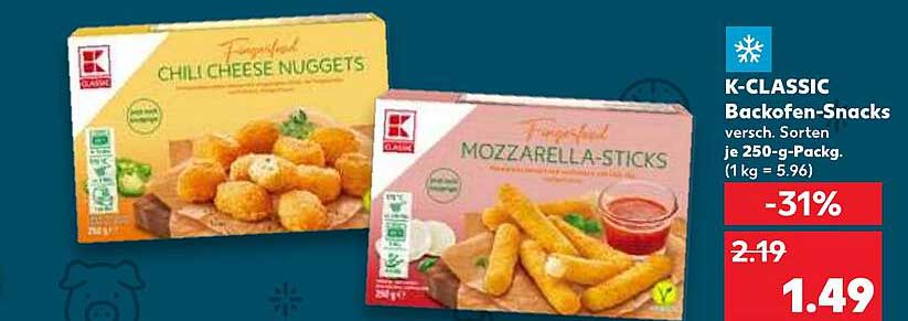 K-Classic Backofen-Snacks, Chili Cheese Nuggets Und Mozzarella-Sticks ...