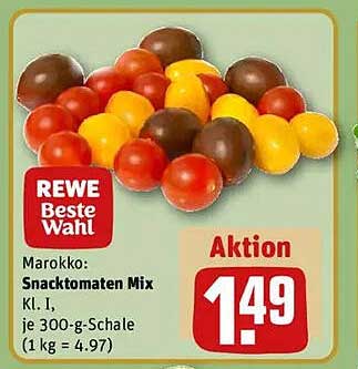 Marokko: Snacktomaten Mix Kl. I, Je 300-G-Schale Angebot bei REWE ...