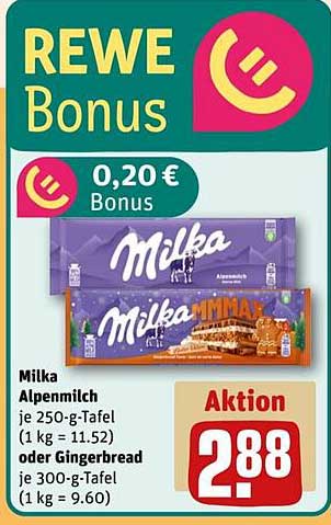 Milka Alpenmilch Tafel Oder Gingerbread Angebot bei REWE Center ...