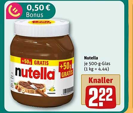 Nutella 500-G-Glas Mit 50 G Gratis Angebot bei REWE Center ...
