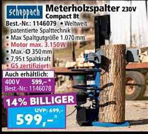 Scheppach Meterholzspalter 230V Compact 8T Angebot bei Norma ...