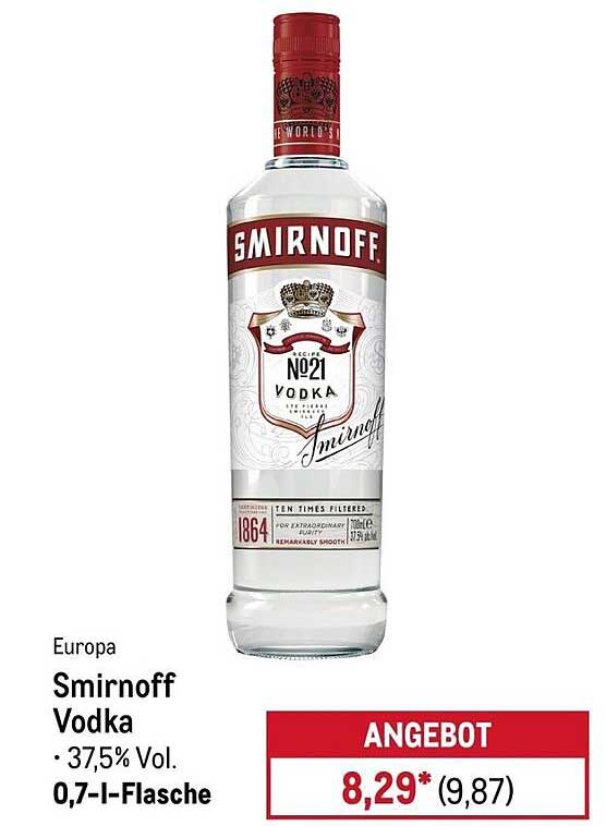Smirnoff Vodka 0,7 L - 37,5% Vol Angebot bei METRO - ProspektGuru.de