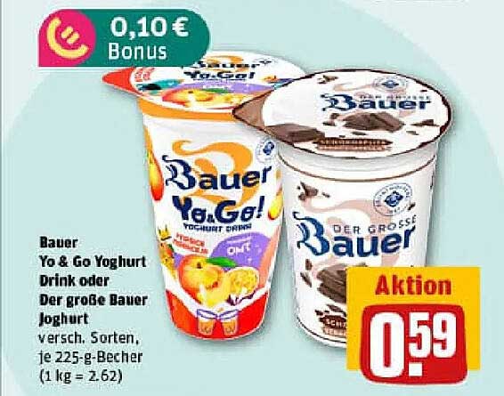 Bauer Yo & Go Joghurt Drink Oder Der Große Bauer Joghurt Versch. Sorten ...