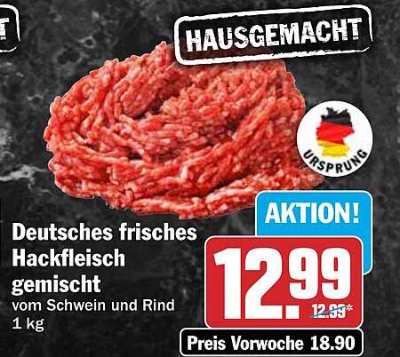 Deutsches Frisches Hackfleisch Gemischt Vom Schwein Und Rind 1 Kg ...