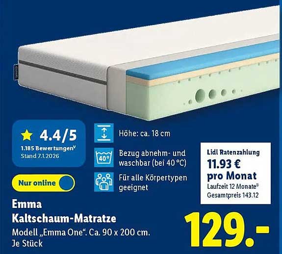 Verwunderlich Matratze Emma One 90 X 200 Bilder