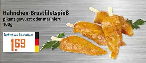 Hähnchen-Brustfiletspieß Pikant Gewürzt Oder Mariniert 100G Angebot bei ...