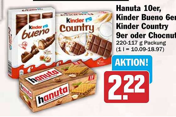 Hanuta 10Er, Kinder Bueno 6Er, Kinder Country 9Er Oder Chocnut Angebot ...