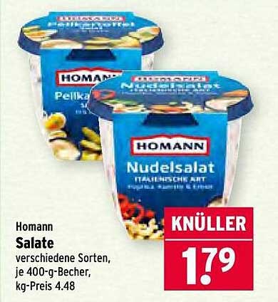 Homann Salate Verschiedene Sorten, Je 400-G-Becher Angebot bei Wasgau ...