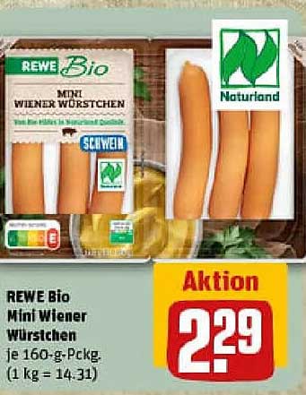 Rewe Bio Mini Wiener Würstchen Angebot bei REWE - ProspektGuru.de