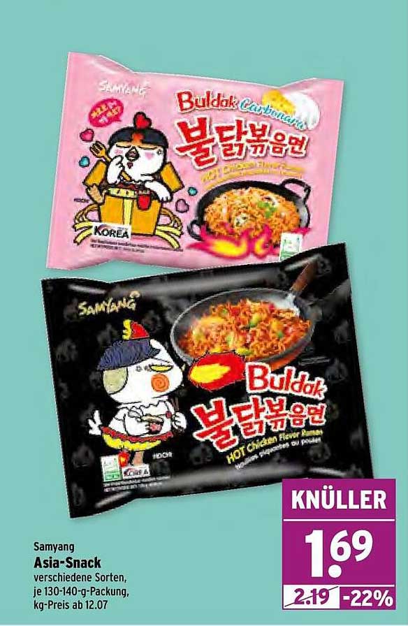 Samyang Asia-Snack, Verschiedene Sorten, Je 130-140-G-Packung Angebot ...